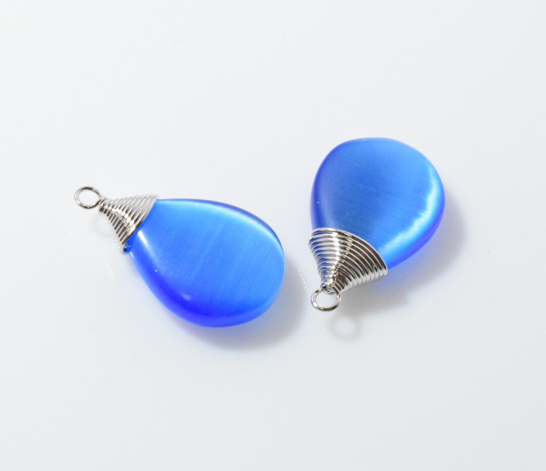 Cobalt Blue Cats Eye Gemstone Pendant . Pink Glass Pendant . Coil Bezel ...
