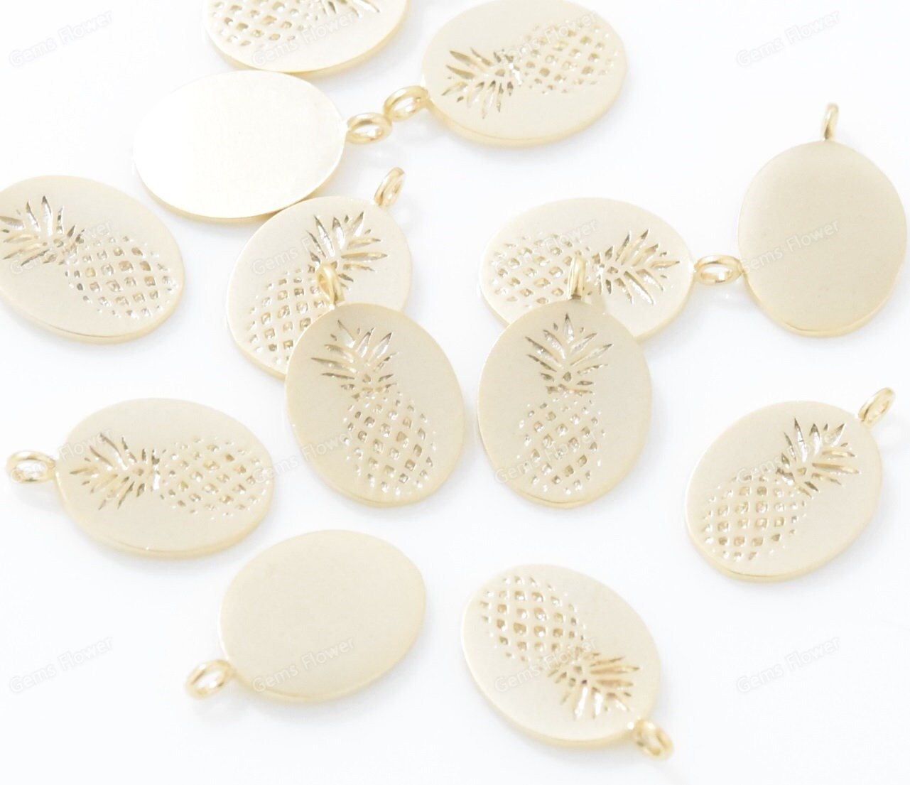 Oval Pineapple Pendant . Pineapple Coin Charm . Coin Pendant . Fruit ...