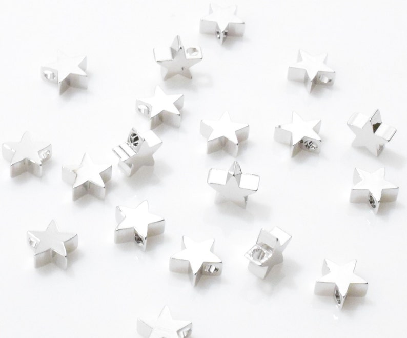 Tiny Star Bead . Star Charm . Star Pendant . Polished Rhodium - Etsy