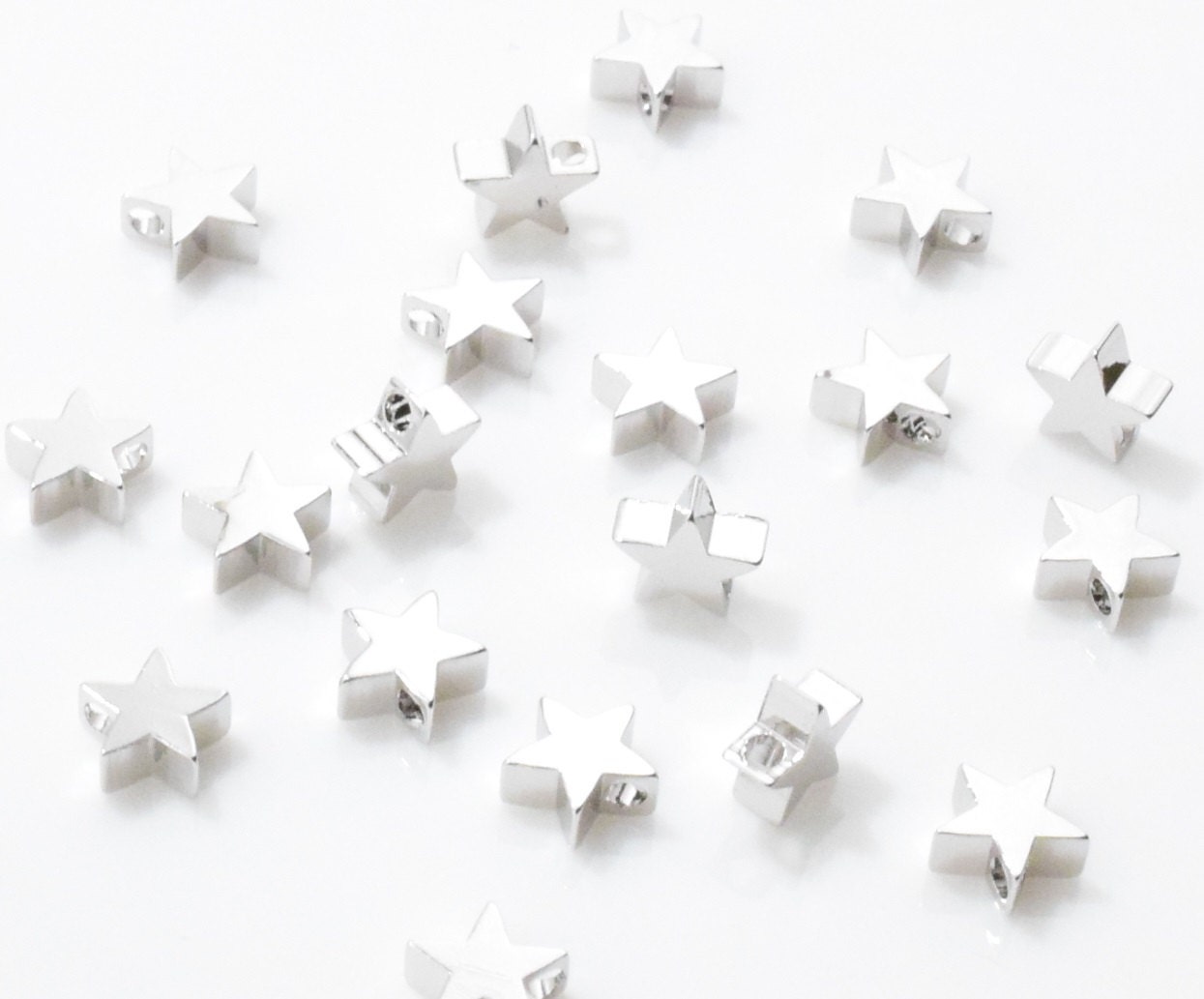 Tiny Star Bead . Star Charm . Star Pendant . Polished Rhodium - Etsy