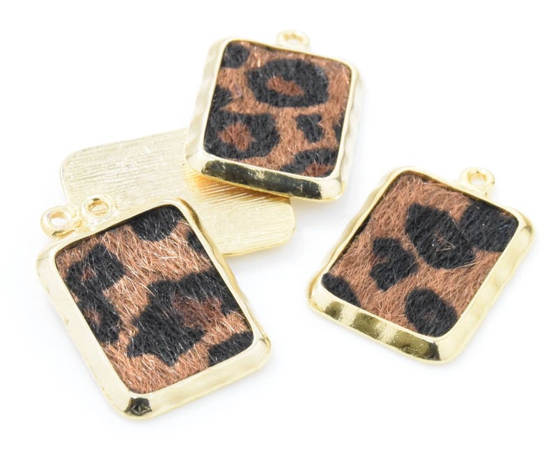 Leopard Fluffy Rectangle Pendant . Rectangle Charm . Fluffy | Etsy