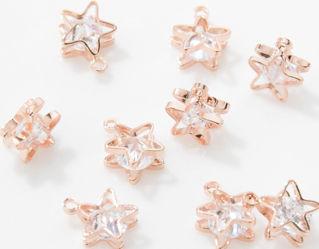 Cubic Star Pendant . Tiny Star Charm . Star Bead . Cubic Zirconia ...