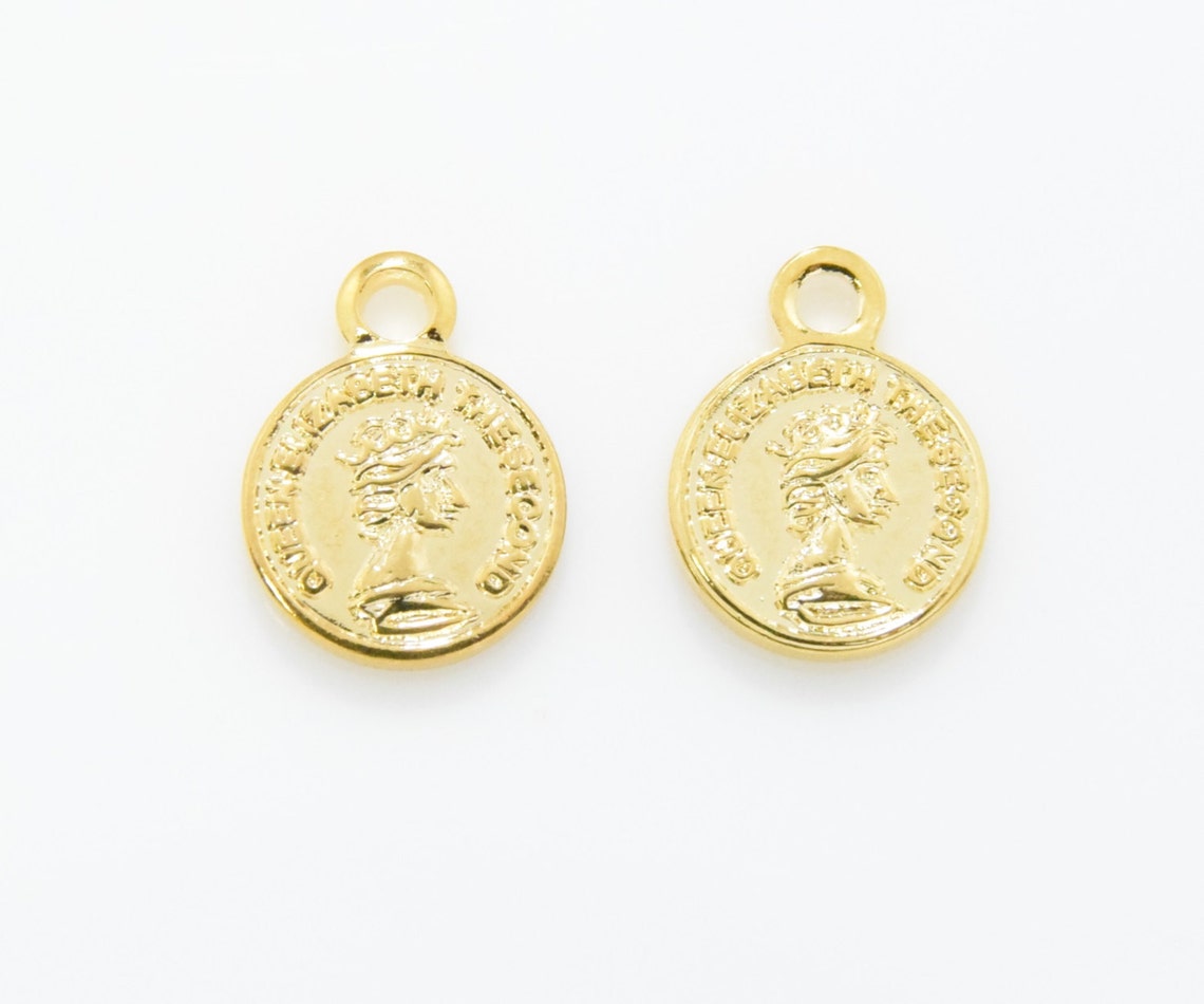 Coin Brass Pendant . Tiny Coin Pendant . Gold Coin Charm . Coin Bead ...