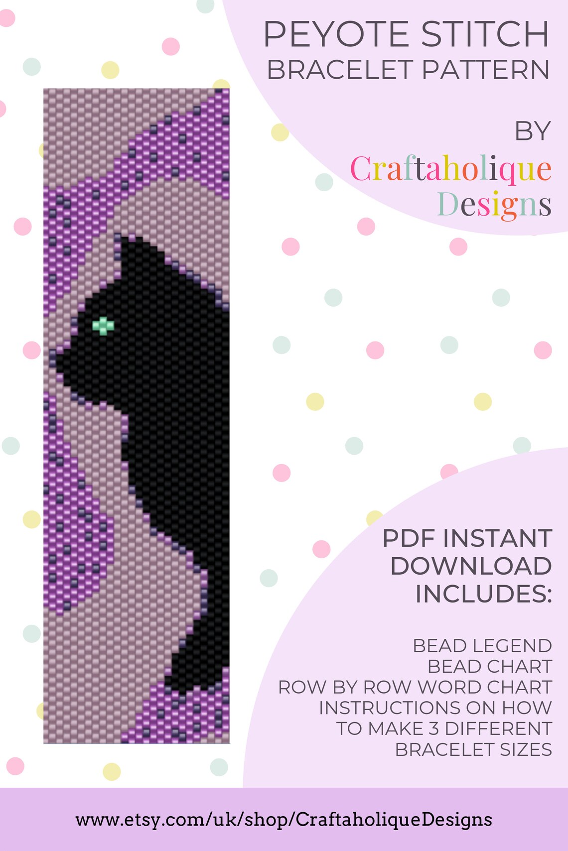 Peyote Bracelet Pattern, Even Count Peyote Stitch Pattern, Cat Beading ...