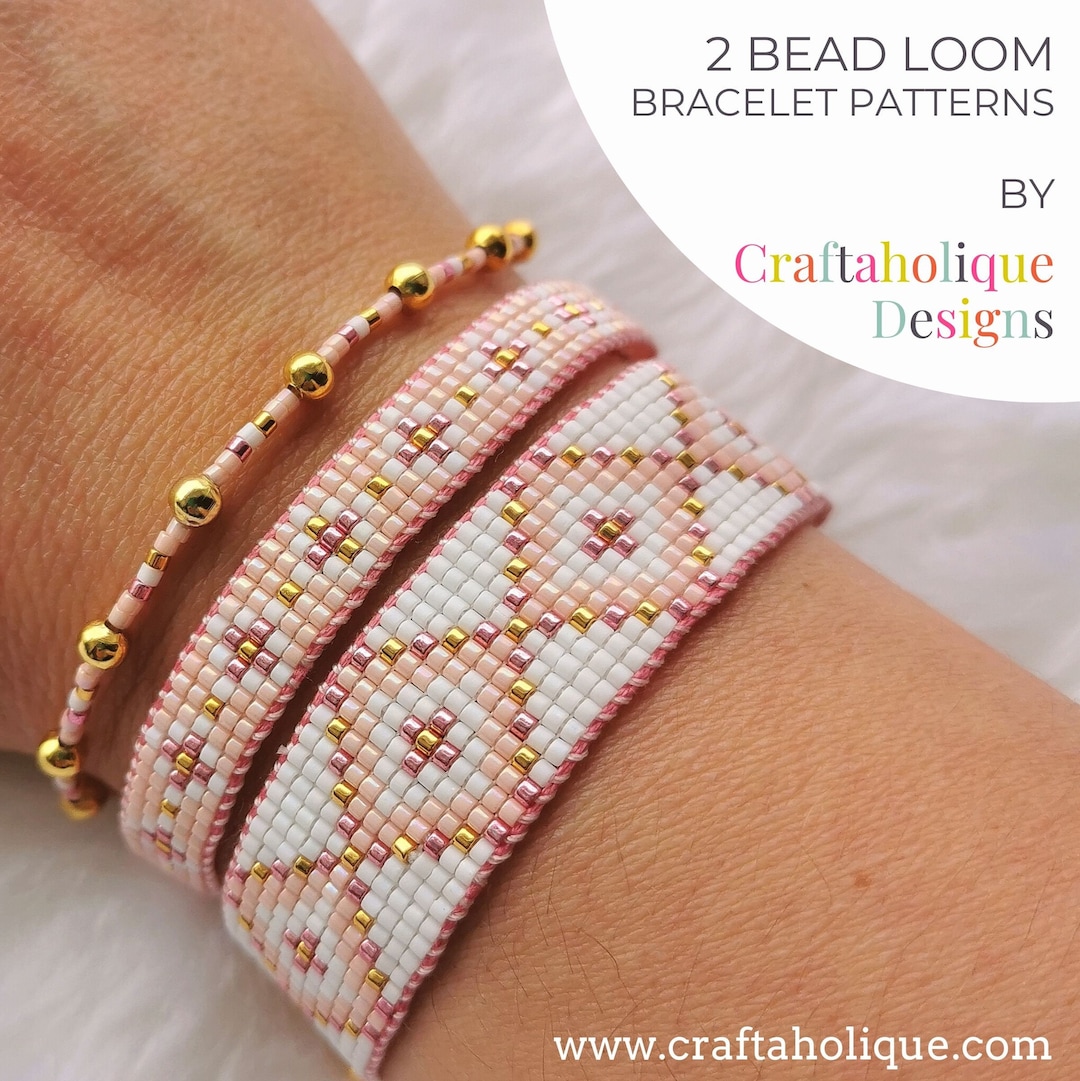 Bead Loom Bracelet Patterns - Set of 2. Pink, Gold, White Diamond Bead ...