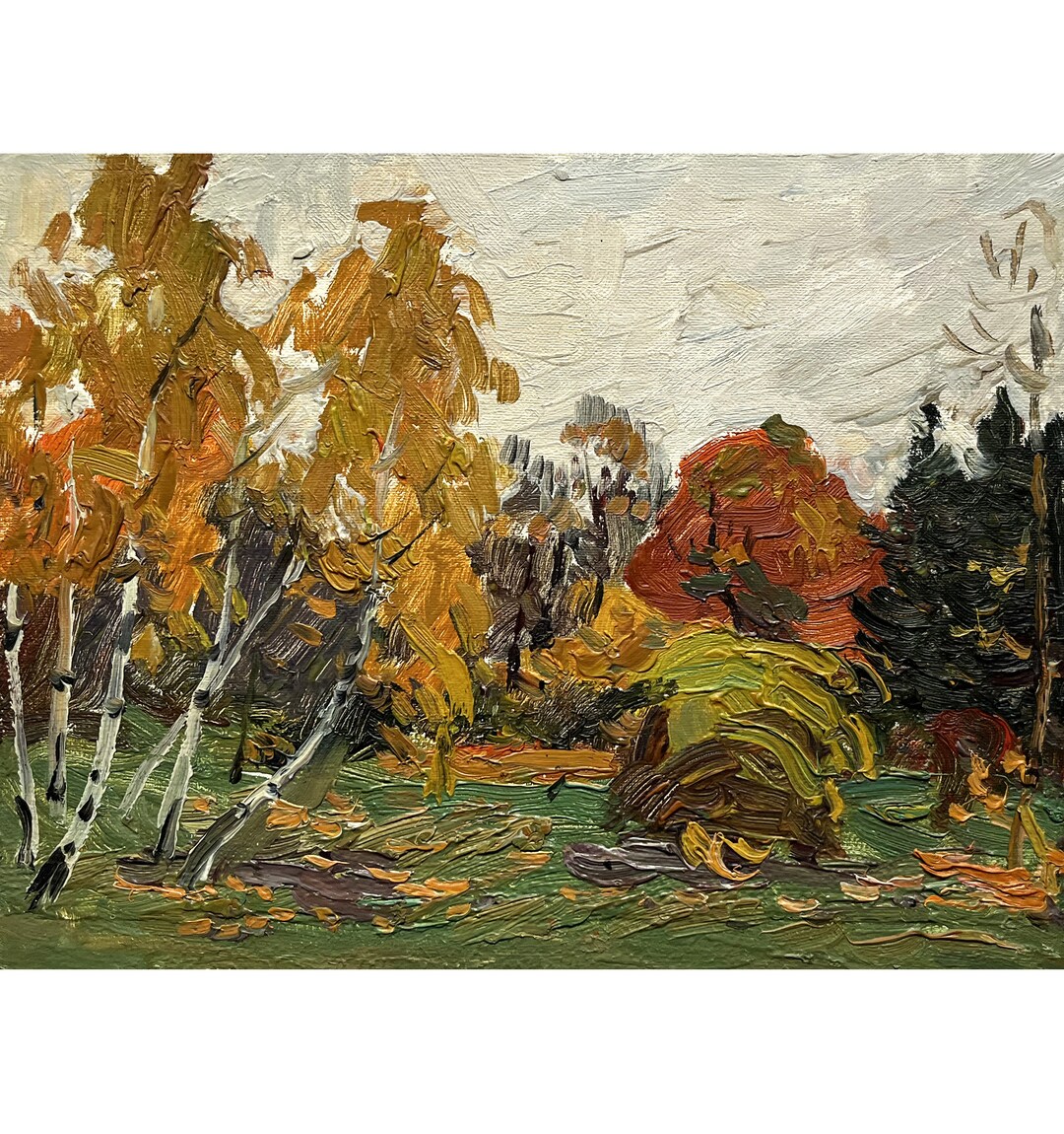 Vintage Impressionist Original Oil Painting Autumn Forest Landscape by ...