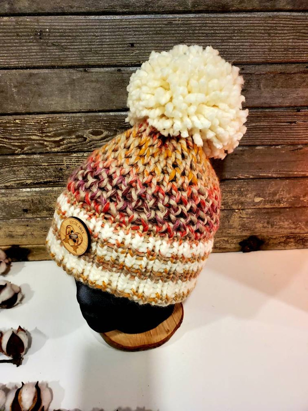 Tuque hand-knit Rustic Anick Hat for Adult Women or Men Chunky winter ...