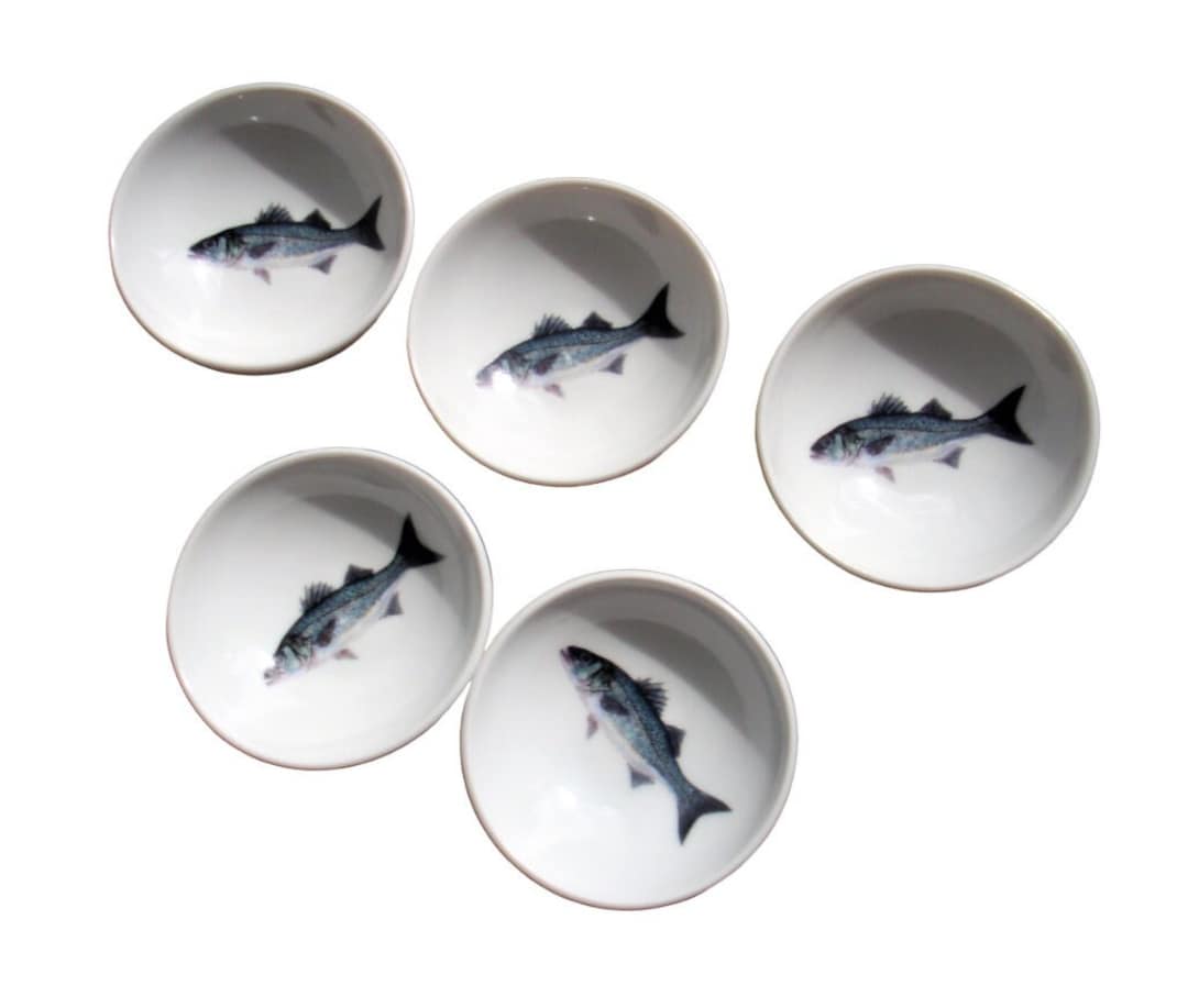 VTG Porcelain Dip Bowls Decorated W Sea Bass Painting by R. Bramble 5 ...