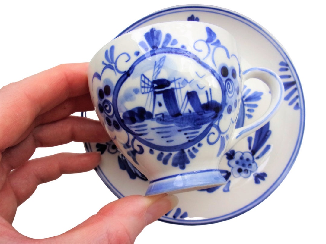 Vintage Delft Espresso Cup Set: Hand-painted Dutch Floral Ceramic - Etsy