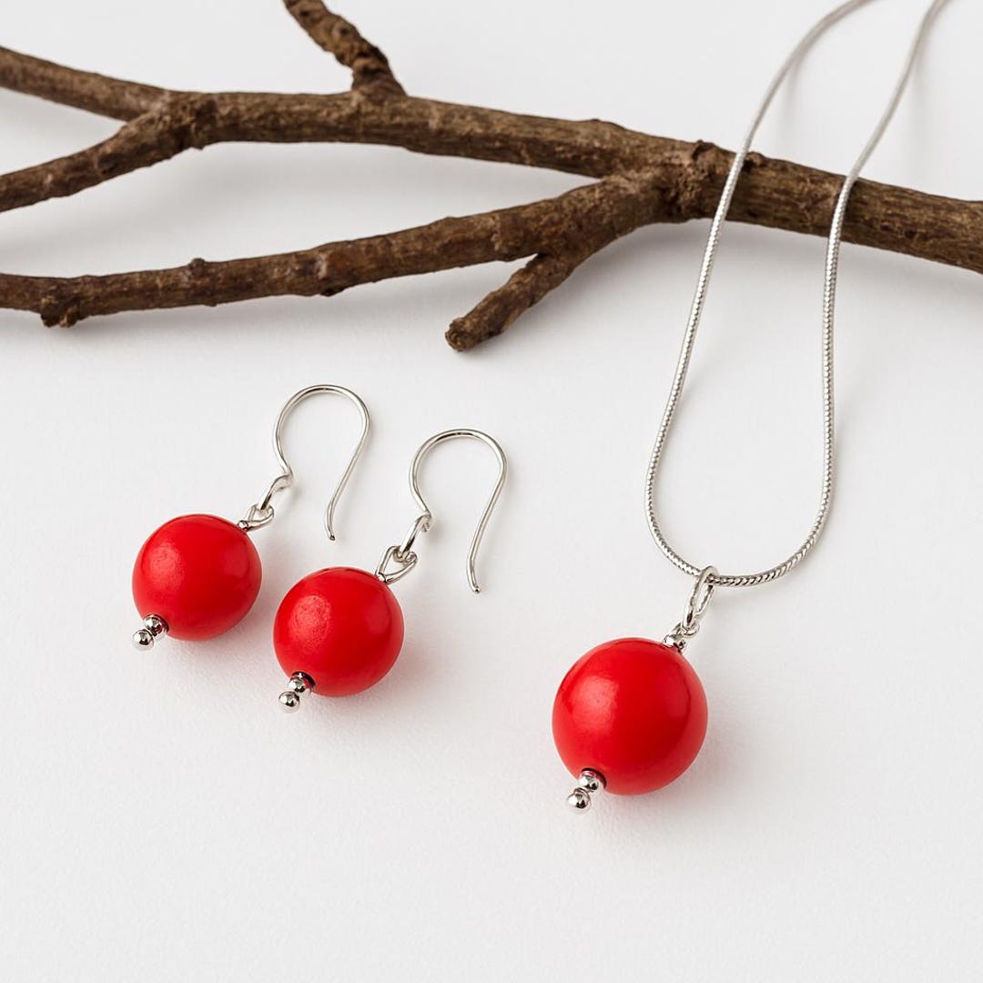 Red Glass Jewelry Set: Handmade Sterling Silver Pendant & Earrings - Etsy