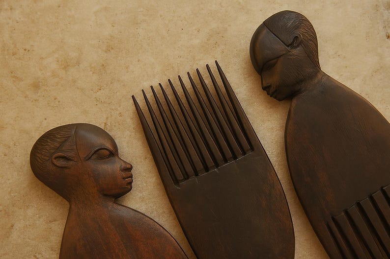 Ebony Afro Comb: 2000s Minimalist Style, Wide Tooth, Natural Wood Pick ...
