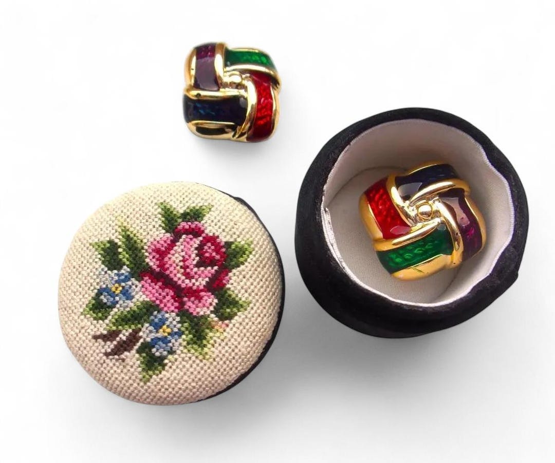Vintage Rosebud Jewelry Box: 1980s Retro Style, Black Satin Fabric ...