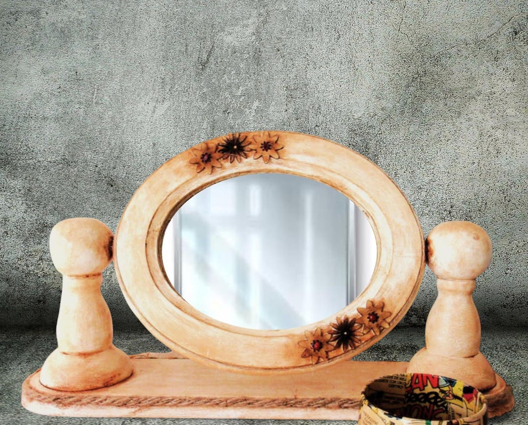 Vintage Swivel Vanity Mirror: 90s Farmhouse Style, Rustic Wood Frame ...
