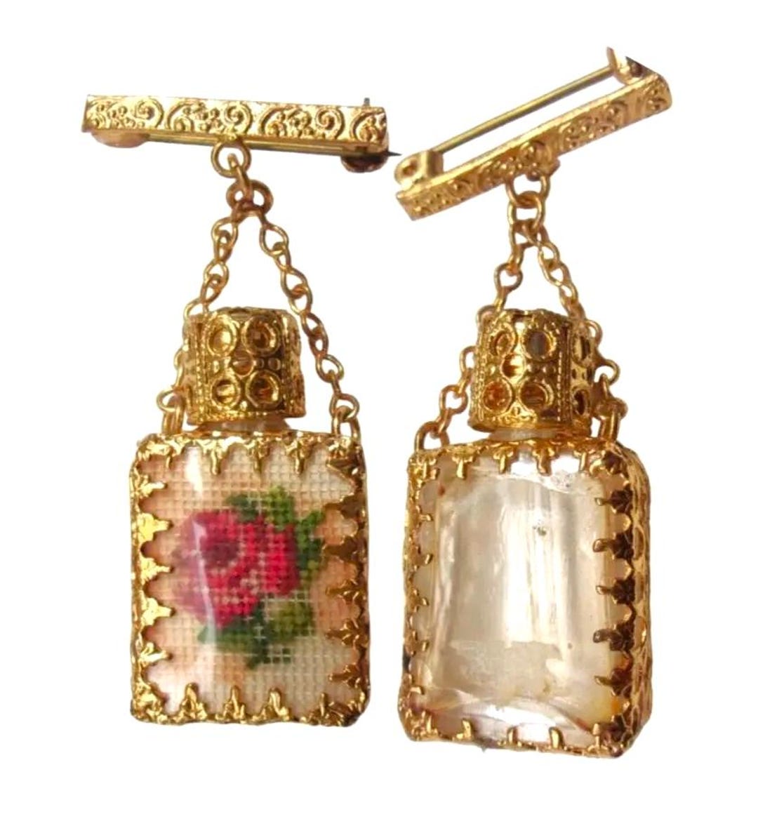 Art Deco Perfume Bottle Brooch With Needlepoint Rose Collector's Item ...
