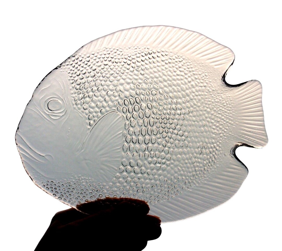 Vintage Glass Fish Plate: 1980s Retro Serveware, Textured Recycled ...