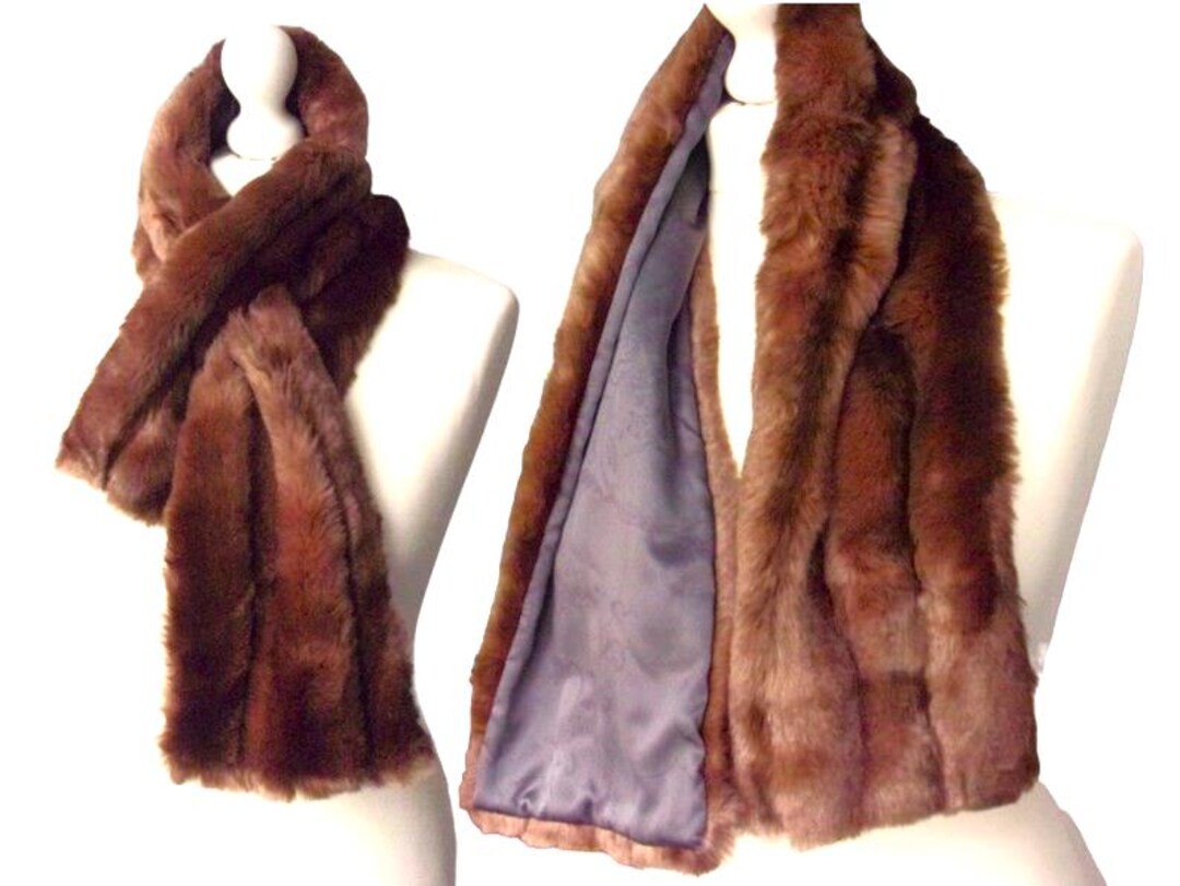 20s Style Faux Fur Scarf, Ermines Mink, Crossover Neck, Flapper Fur, Formal and Casual Wear ...