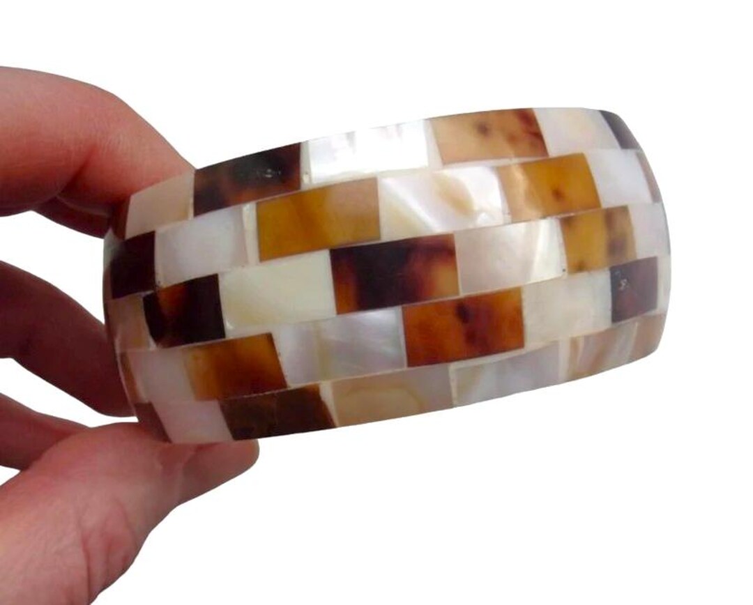 80s Seashell Bangle, Boho Mosaic Bracelet, Rustic Beach Jewelry ...