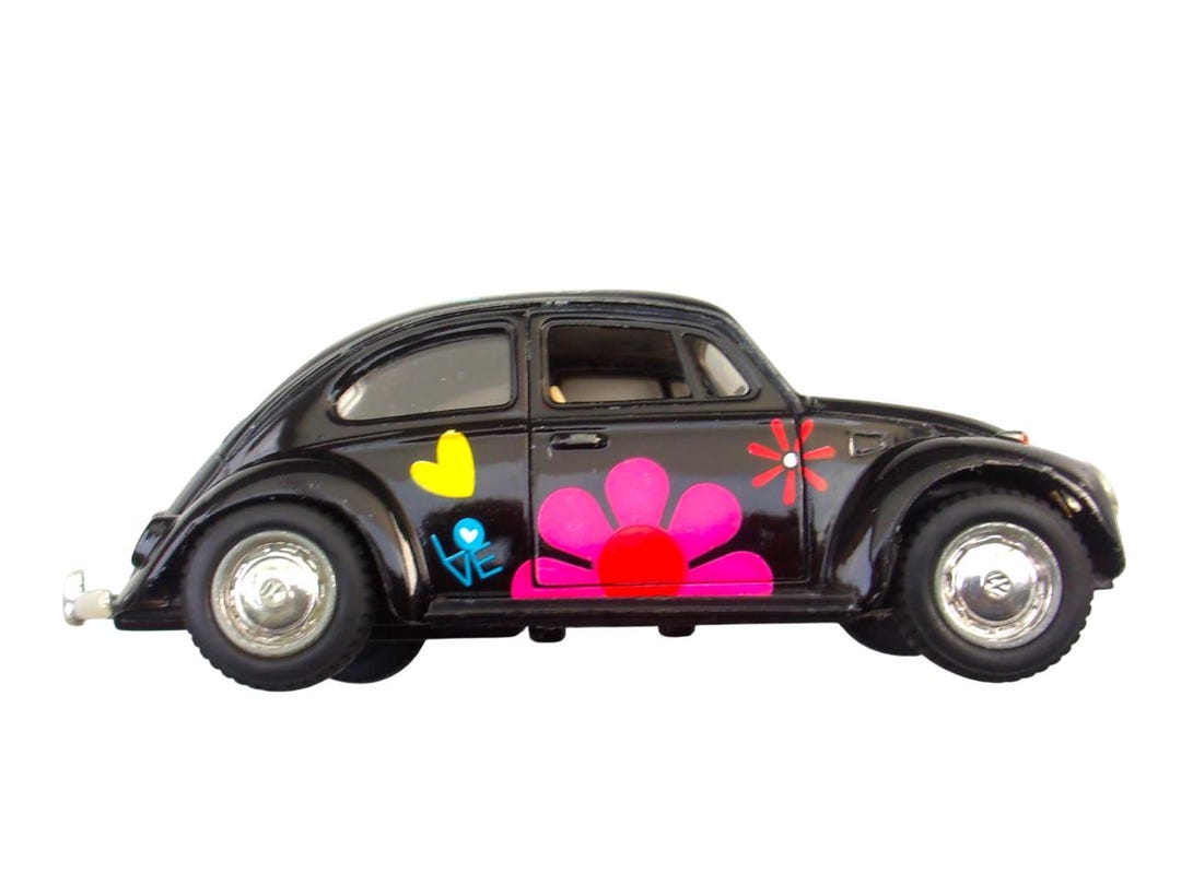 Vintage VW Beetle Toy – Retro Beetle Toy, Flower Power Car, Black ...