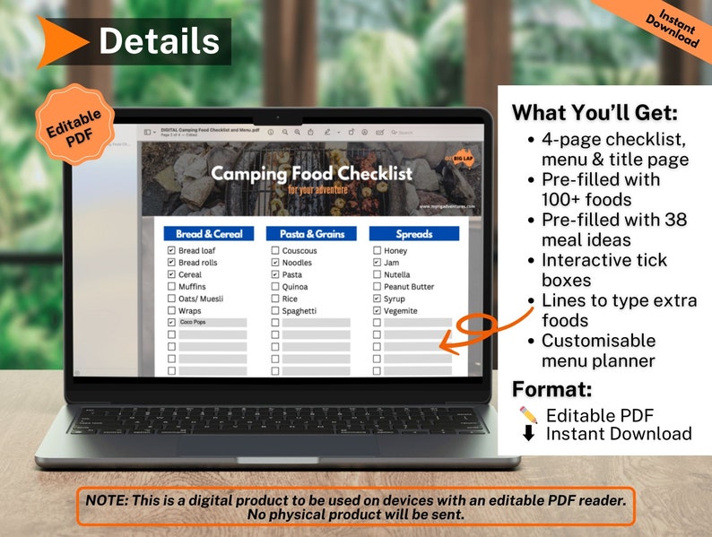 Camping Meal Planner Camping Food Checklist Digital RV Food Checklist ...