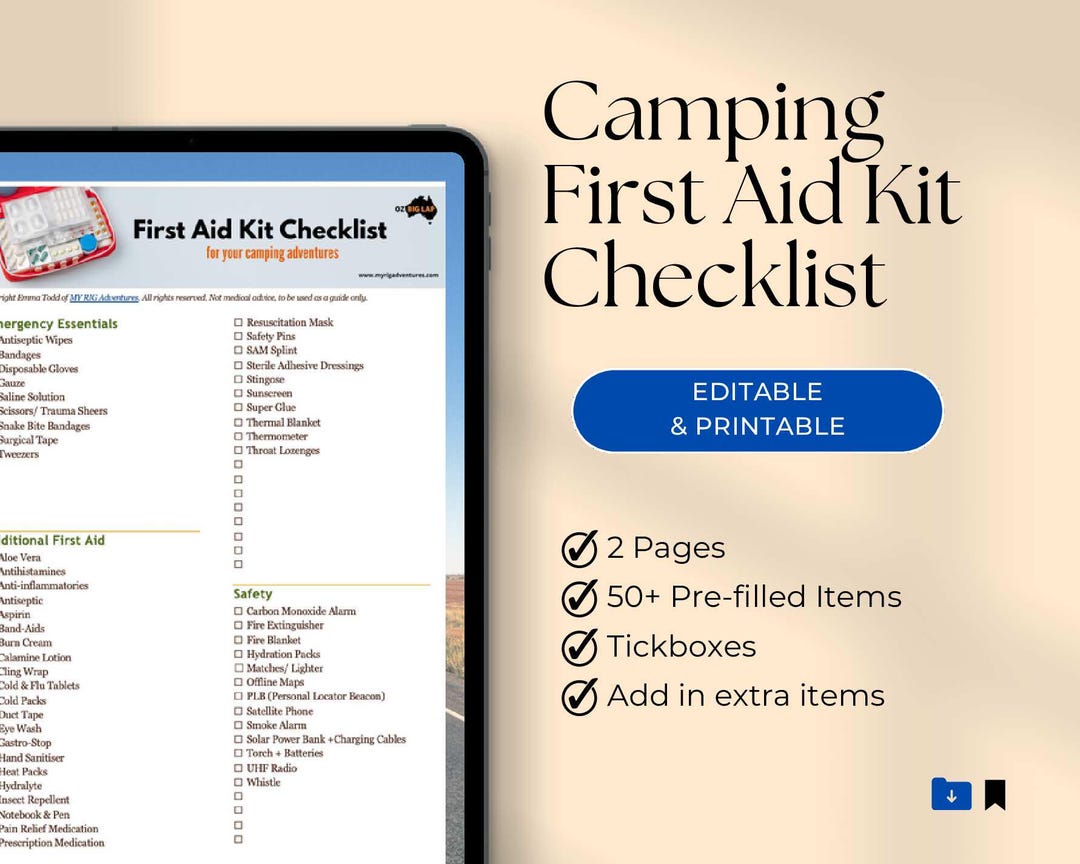 Camping First Aid Kit Checklist Printable Caravan First Aid RV Planner ...