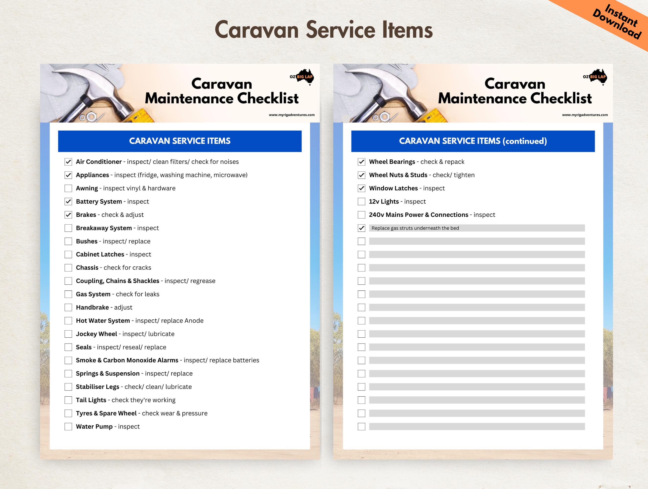 Caravan Maintenance Checklist Printable & Digital Service Log RV ...