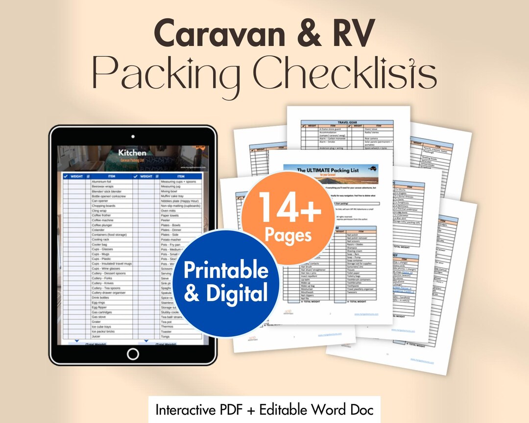 Caravan Packing List Printable Digital RV Checklist Motorhome Planner ...