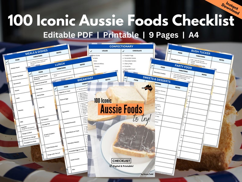 100 Iconic Aussie Foods Checklist Printable Digital Australia Day Games ...