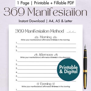 369 Manifestation Journal Printable Digital 369 Method Template Law of ...