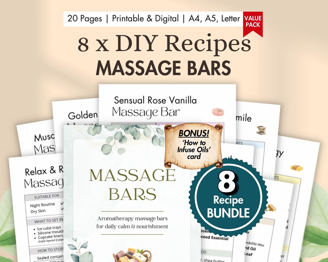 8 X DIY Massage Bar Recipe Cards Printable | Homemade Solid Massage ...