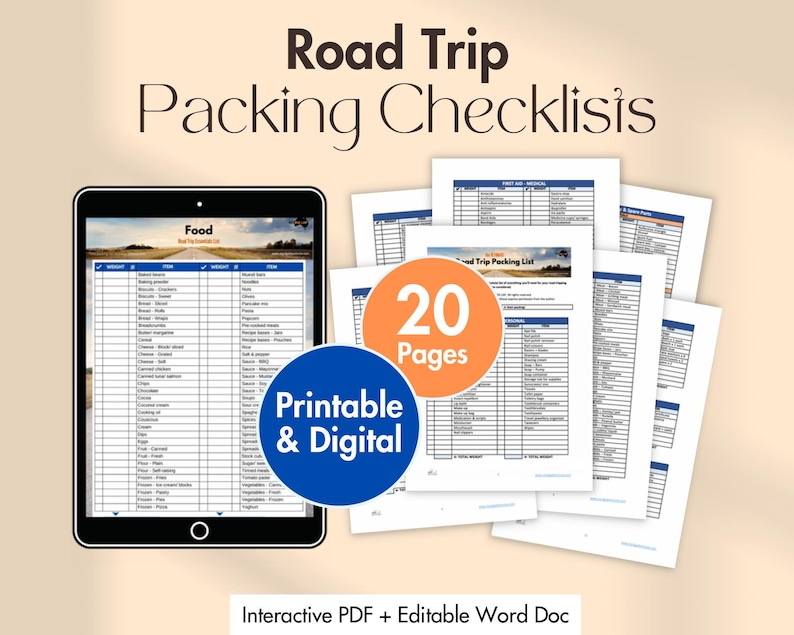 Road Trip Packing List Printable Digital Road Trip Checklist Camping ...