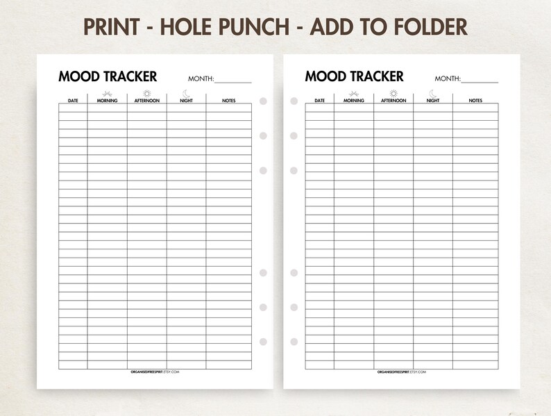 Basic Mood Tracker Printable & Digital PDF Simple Daily Mood Journal ...