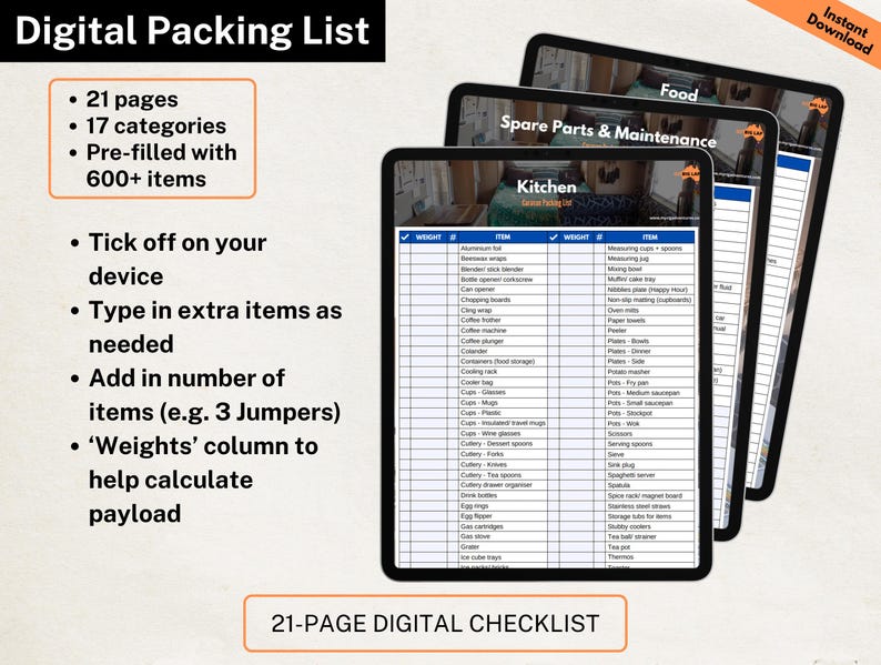 Caravan Packing List Printable Digital RV Checklist Motorhome Planner ...