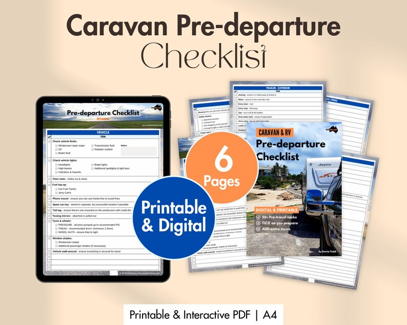 Caravan Pre-departure Checklist Printable Digital Caravan Towing ...
