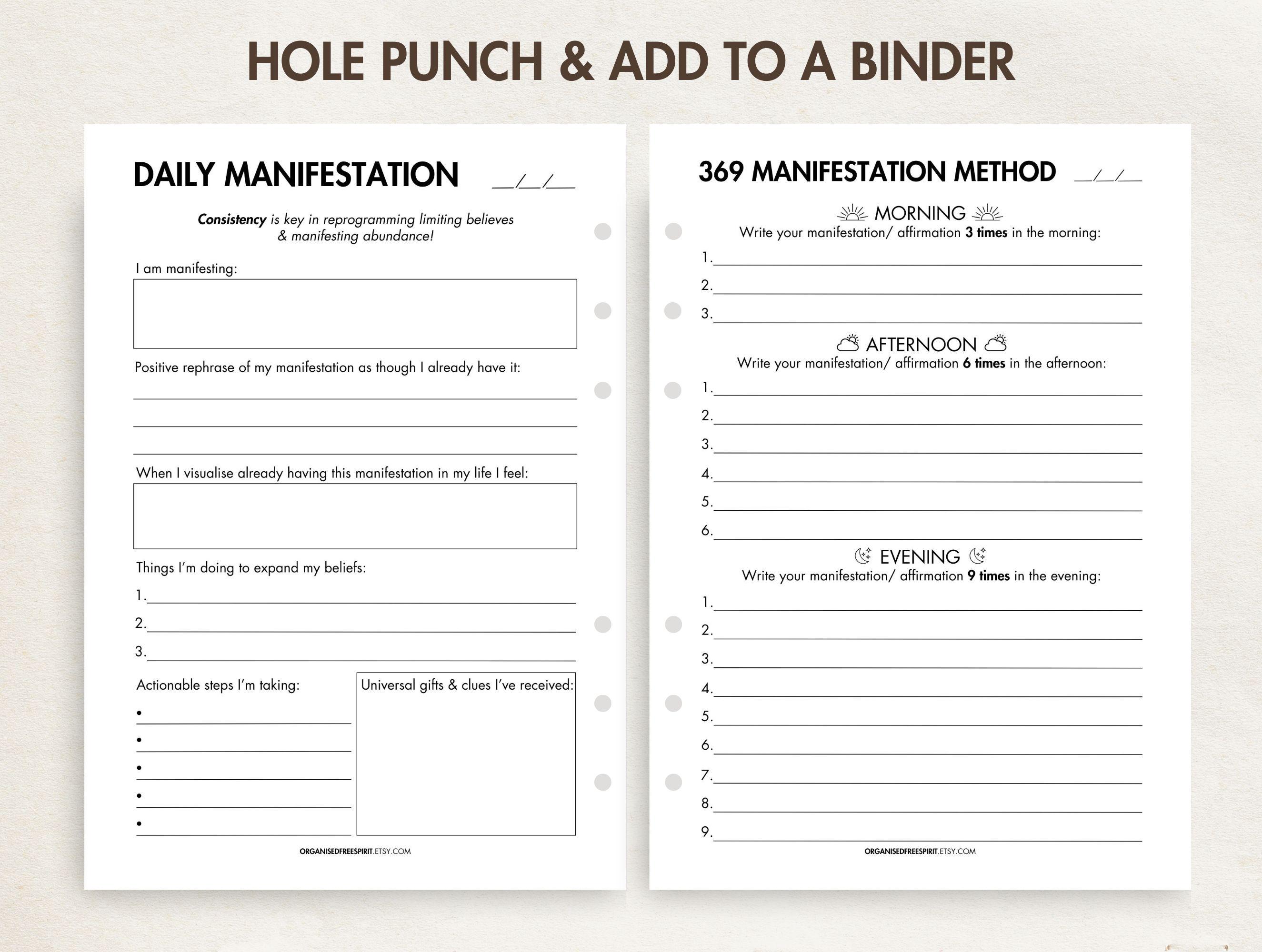 Manifestation Journal Printable Digital Daily Manifestation 369 Method ...