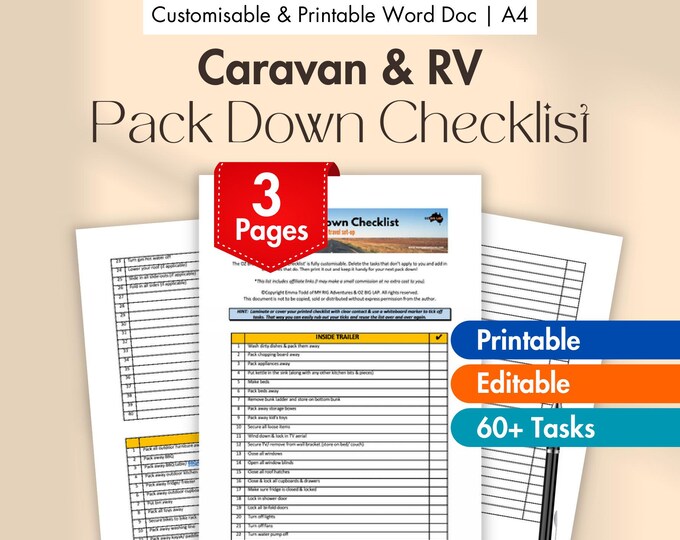 Caravan Pre-departure Checklist Printable Digital Caravan Towing ...