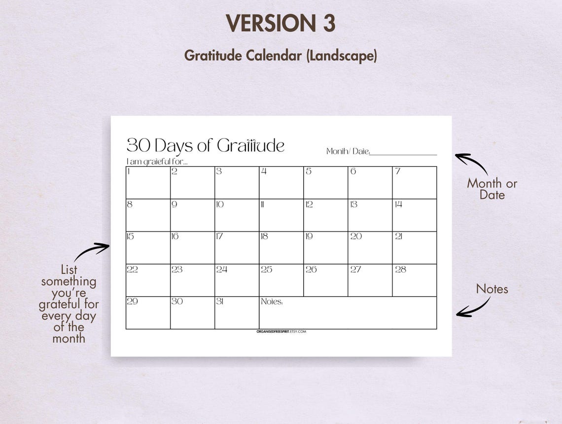 30 Days of Gratitude Journal Printable Digital Monthly Gratitude ...
