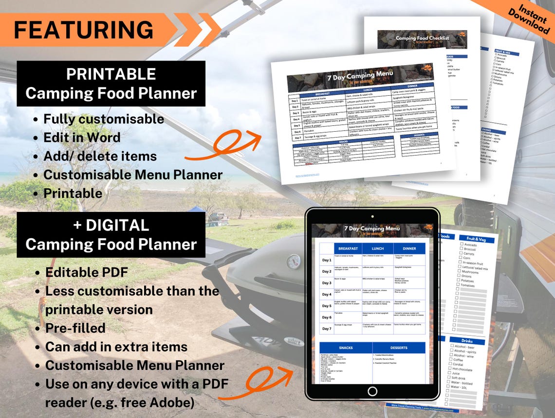 7-day Camping Menu Planner Printable Camping Food Checklist Digital RV ...