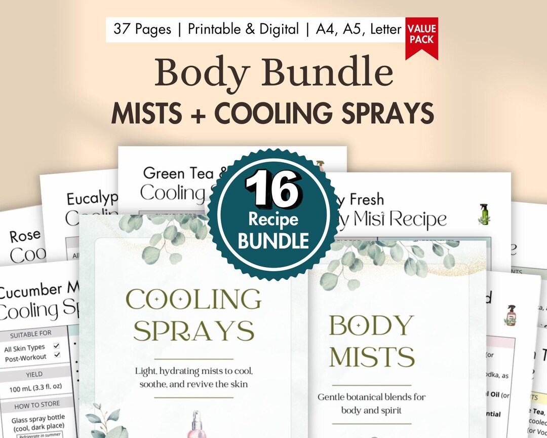 16 X DIY Body Mist & Cooling Spray Recipe Cards | Natural Hydrating ...