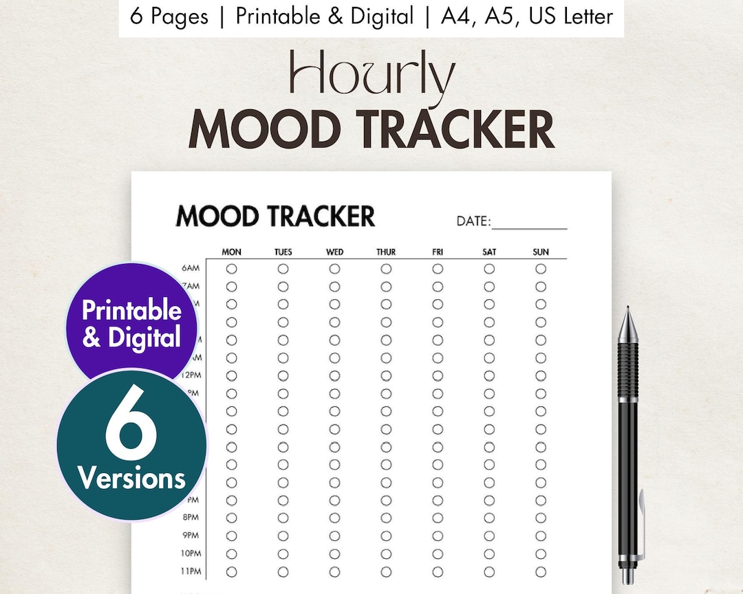 Hourly Mood Tracker Printable & Digital PDF A Year in Pixels Daily Mood ...