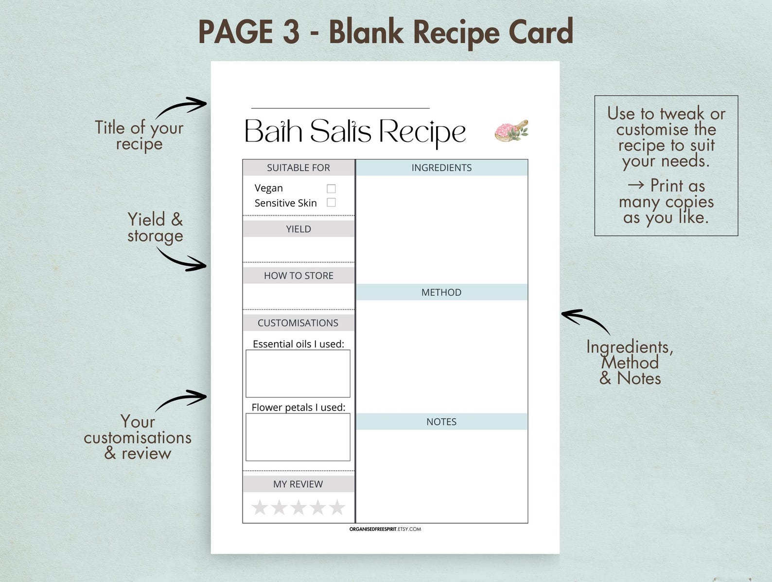 DIY Bath Salts Recipe Card Printable Digital Bath Salts Planner ...
