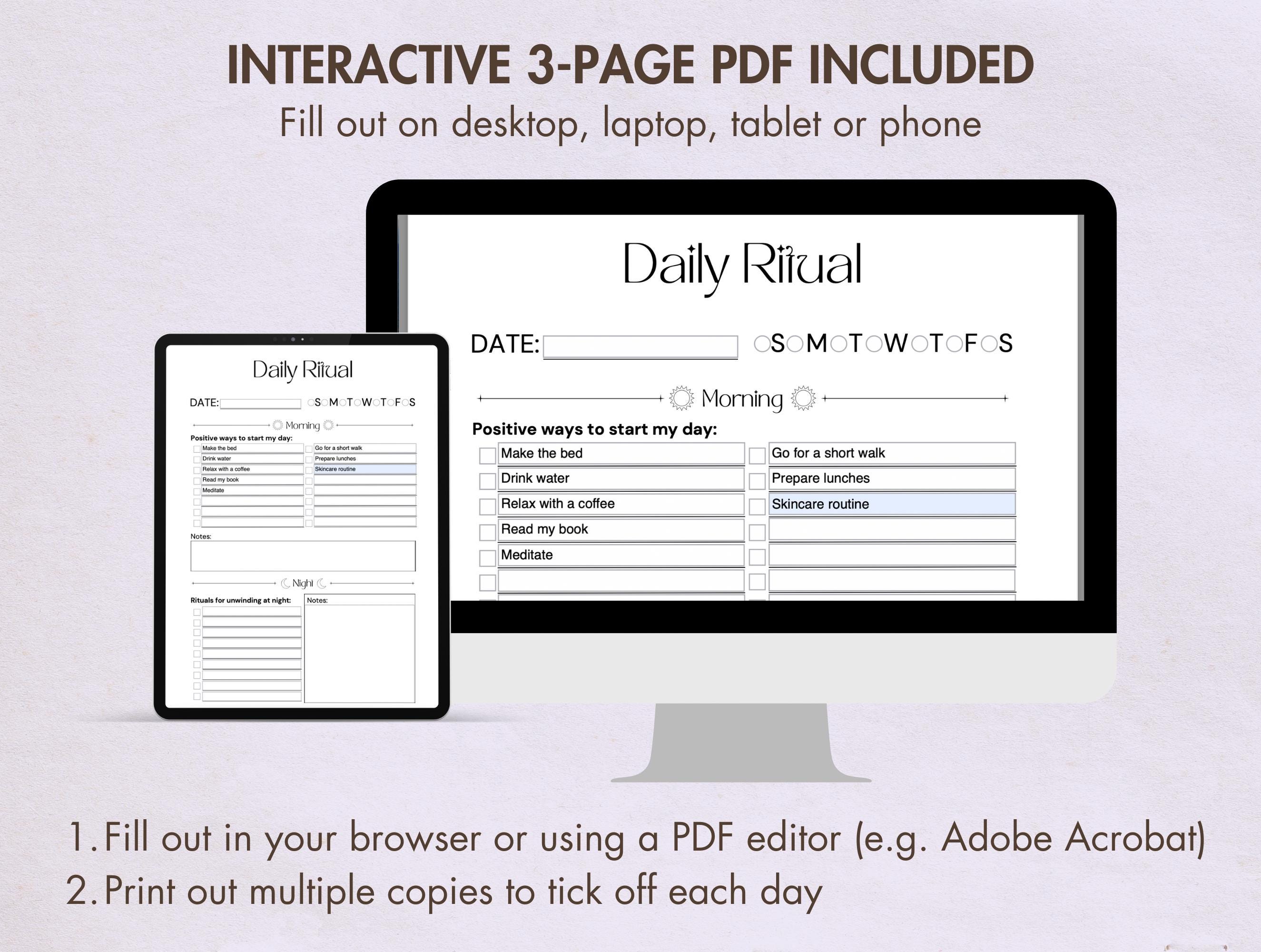Daily Ritual Journal Printable Digital Daily Habits Tracker Morning ...