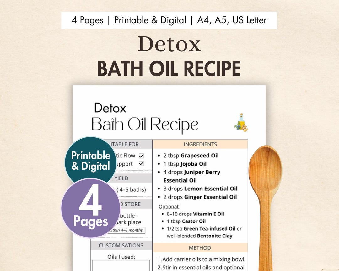 DIY Detox Bath Oil Recipe Printable | Digital Gentle Lymphatic Support ...