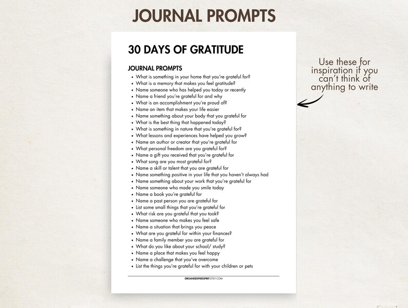 30 Days of Gratitude Journal, Printable Digital PDF, Monthly Gratitude ...