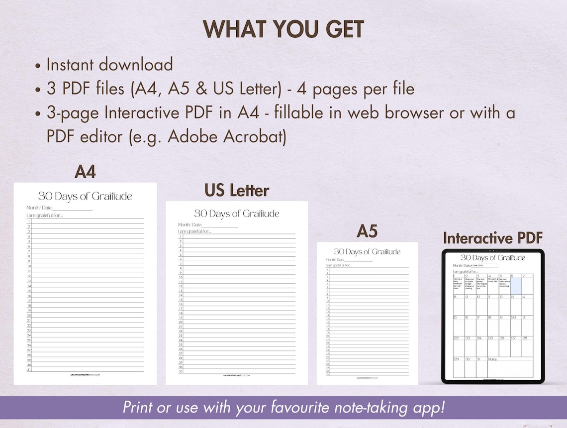 30 Days of Gratitude Journal Printable Digital Monthly Gratitude ...