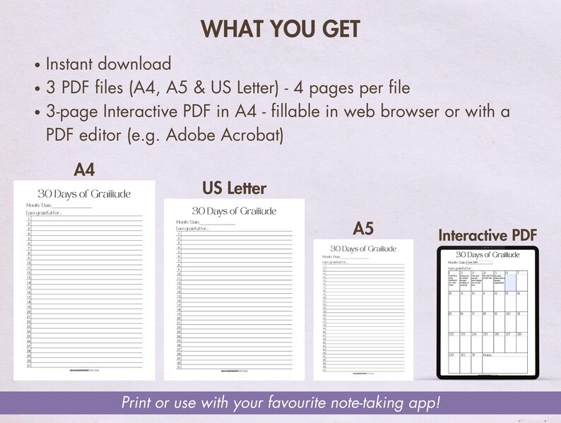 30 Days of Gratitude Journal Printable Digital PDF, Monthly Gratitude ...