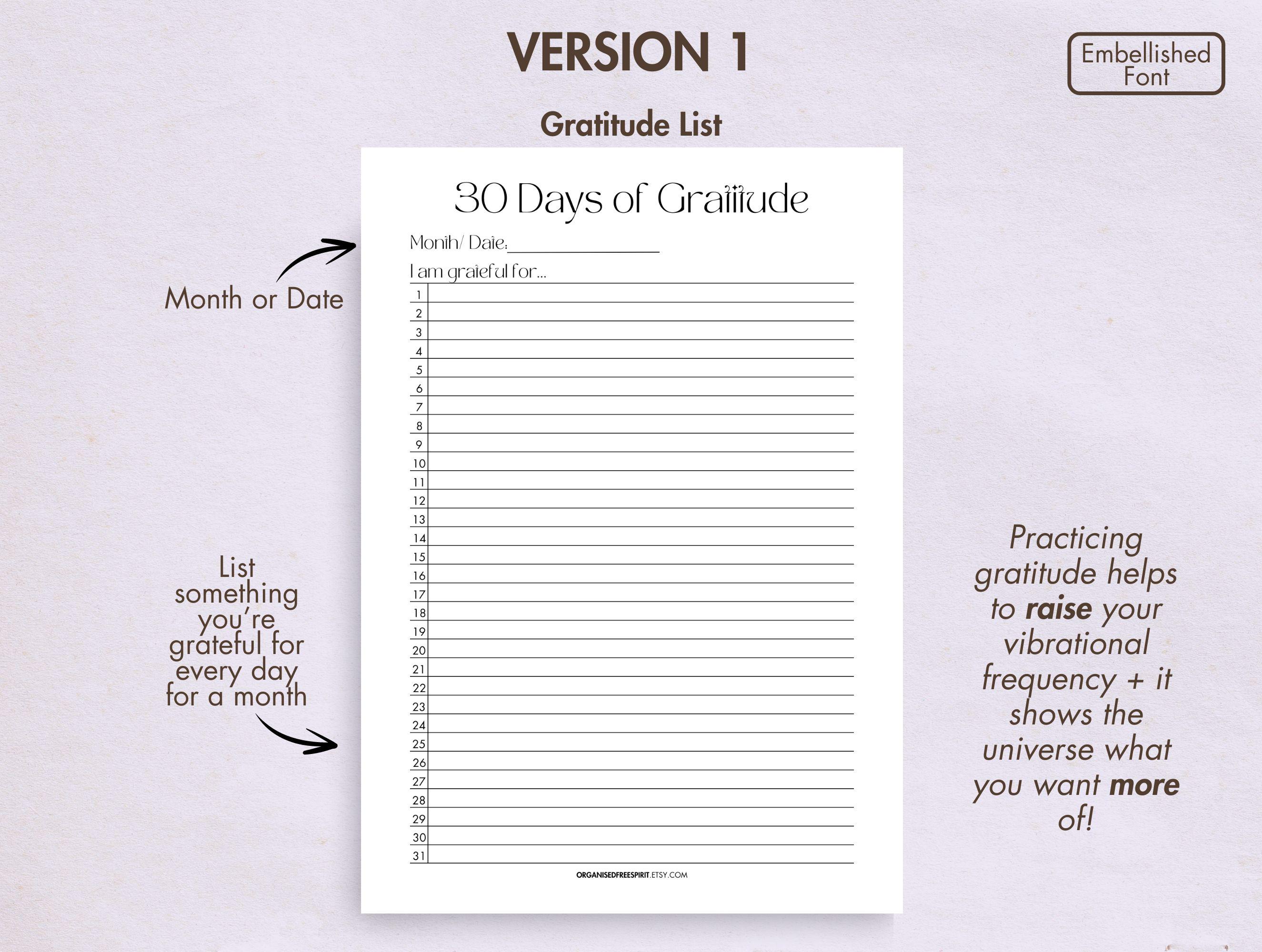 30 Days of Gratitude Journal Printable Digital Monthly Gratitude ...