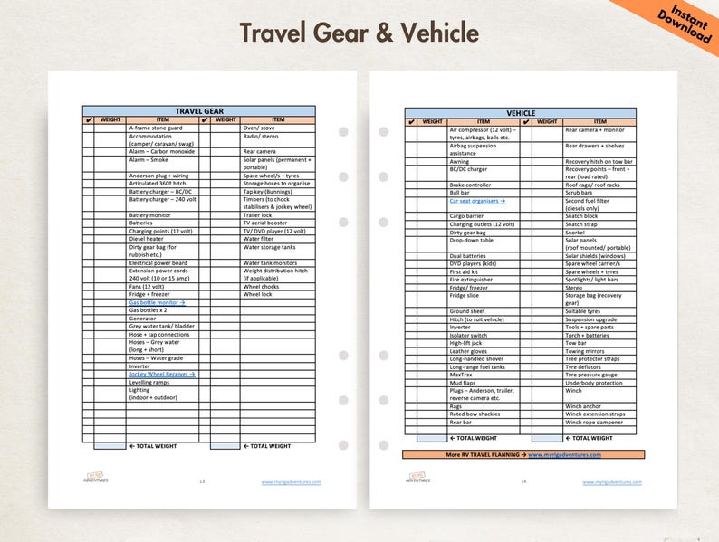 Caravan Packing Checklist Printable RV Packing List Motorhome Planner ...