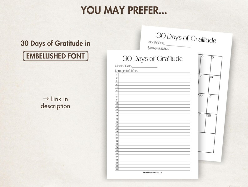 30 Days of Gratitude Journal, Printable Digital PDF, Monthly Gratitude ...