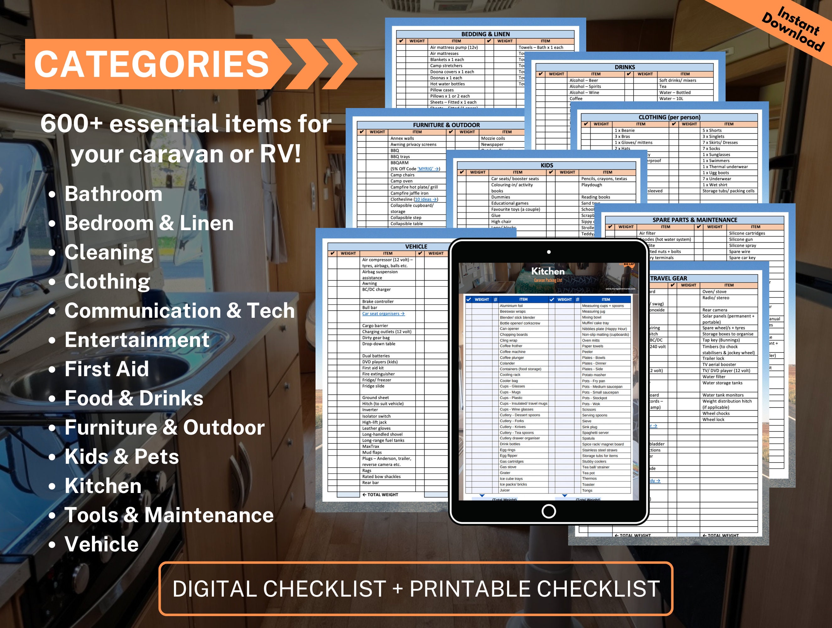 Caravan Packing List Printable Digital RV Checklist Motorhome Planner ...