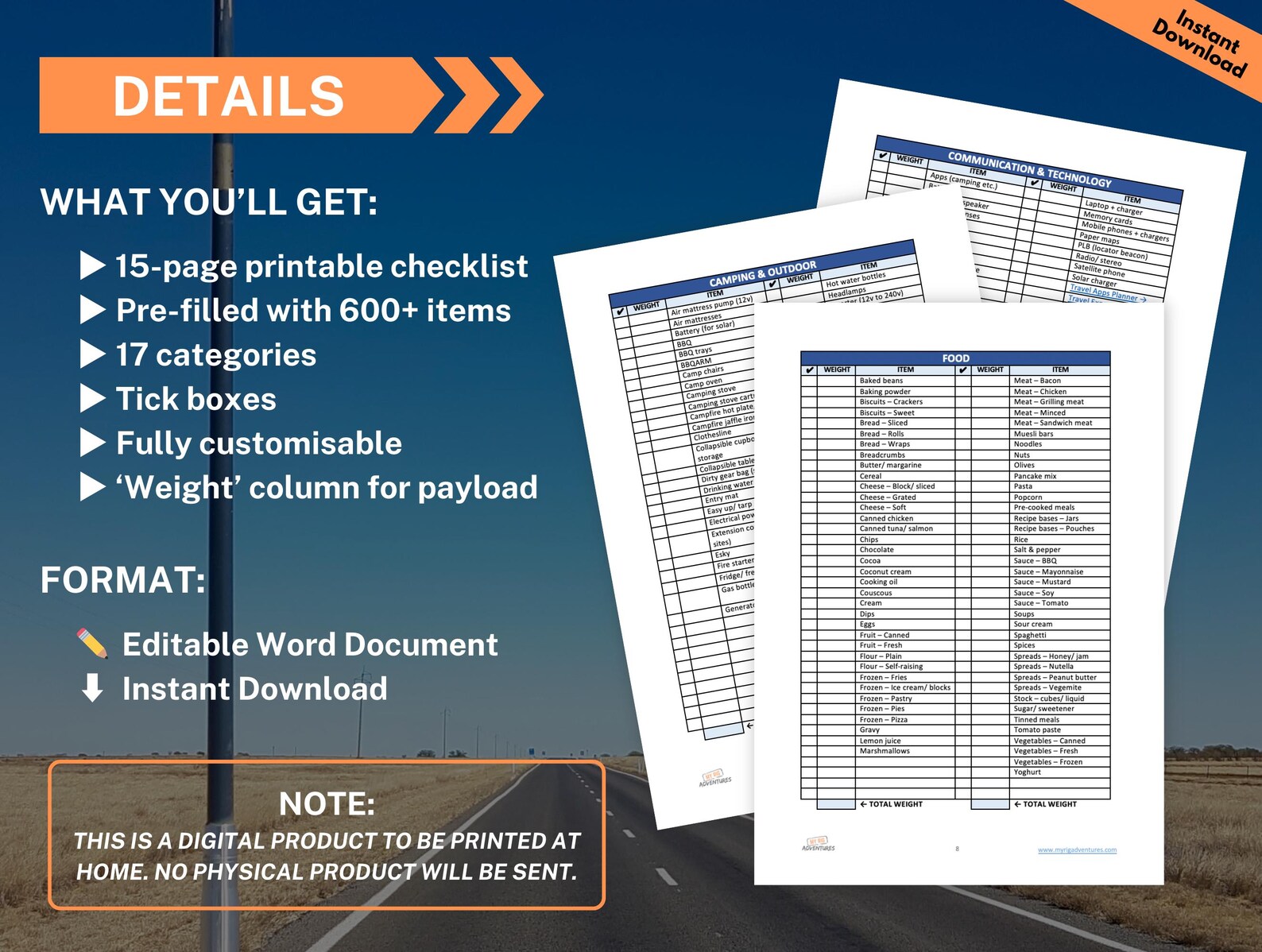 Road Trip Packing List Printable Travel Packing Checklist Camping ...